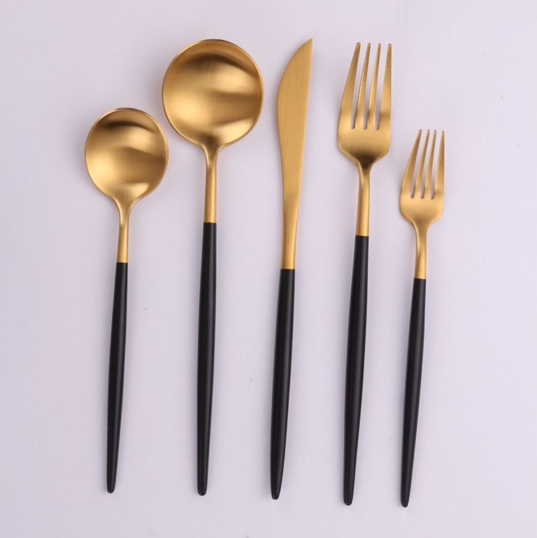 Vera, Two Tone Brushed Black And Gold, 18/10 Flatware – The Home Beau