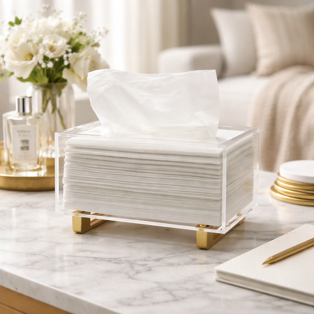 Acrylic Low Tissue Box with Gold Legs | Modern Luxury Tissue Holder ...